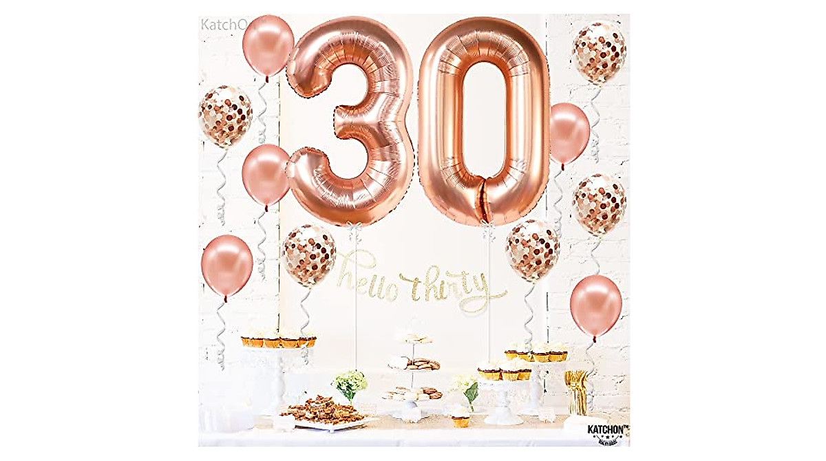 Giant Rose Gold 30th Birthday Balloons - 40 Inch Celebration Decor