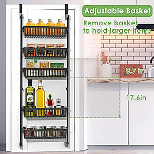 Pantry Door Organizer, Over the Door Pantry Organizer with 6-Tier Adjustable Baskets, Heavy-Duty Metal Wall Mounted Over the Door Spice Rack for Bathroom, Bedroom, Kitchen Organizers and Storage