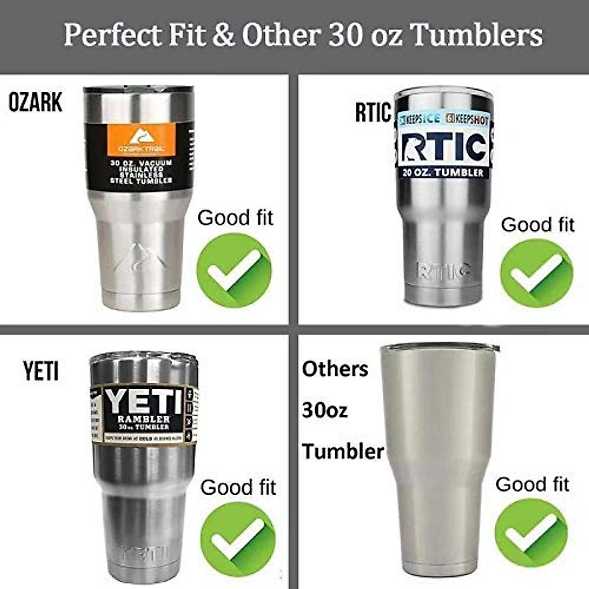 ZYTC Reusable Drinking Straws,Long Clear Plastic Straws for 20 OZ & 30 OZ Yeti,Ozark Trail Tumblers,Set of 8 with Cleaning Brushes (Plastic Drinking straws-8pcs+2)