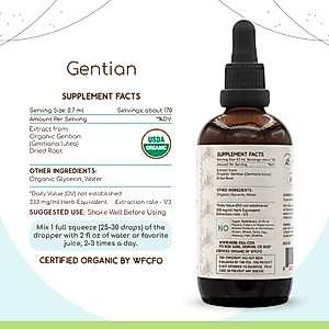 Gentian B120 Alcohol-Free Herbal Extract Tincture, Concentrated Liquid Drops Natural USDA Organic Gentian (Gentiana Lutea) Dried Root (4 fl oz)