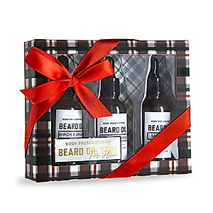 Body Prescriptions 3 Pack Revitalizing Beard Oil in Glass Bottles- Cedar & Almond, Sage & Mint, Birch & Argan Scented Beard Care, 1 fl oz/ (30 ml)