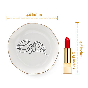 HOME SMILE Ring Dish Jewelry Tray for Kitchen Sink-Minimalist Line Drawing cCoffee and Bread