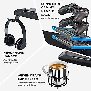 EUREKA ERGONOMIC Z1-S Pro Gaming Desk 44.5" Z Shaped Home Office PC Computer Desks Gamer Tables with LED Lights Controller Stand Cup Holder Headphone Hook Free Mousepad for Men Boyfriend Female Gift