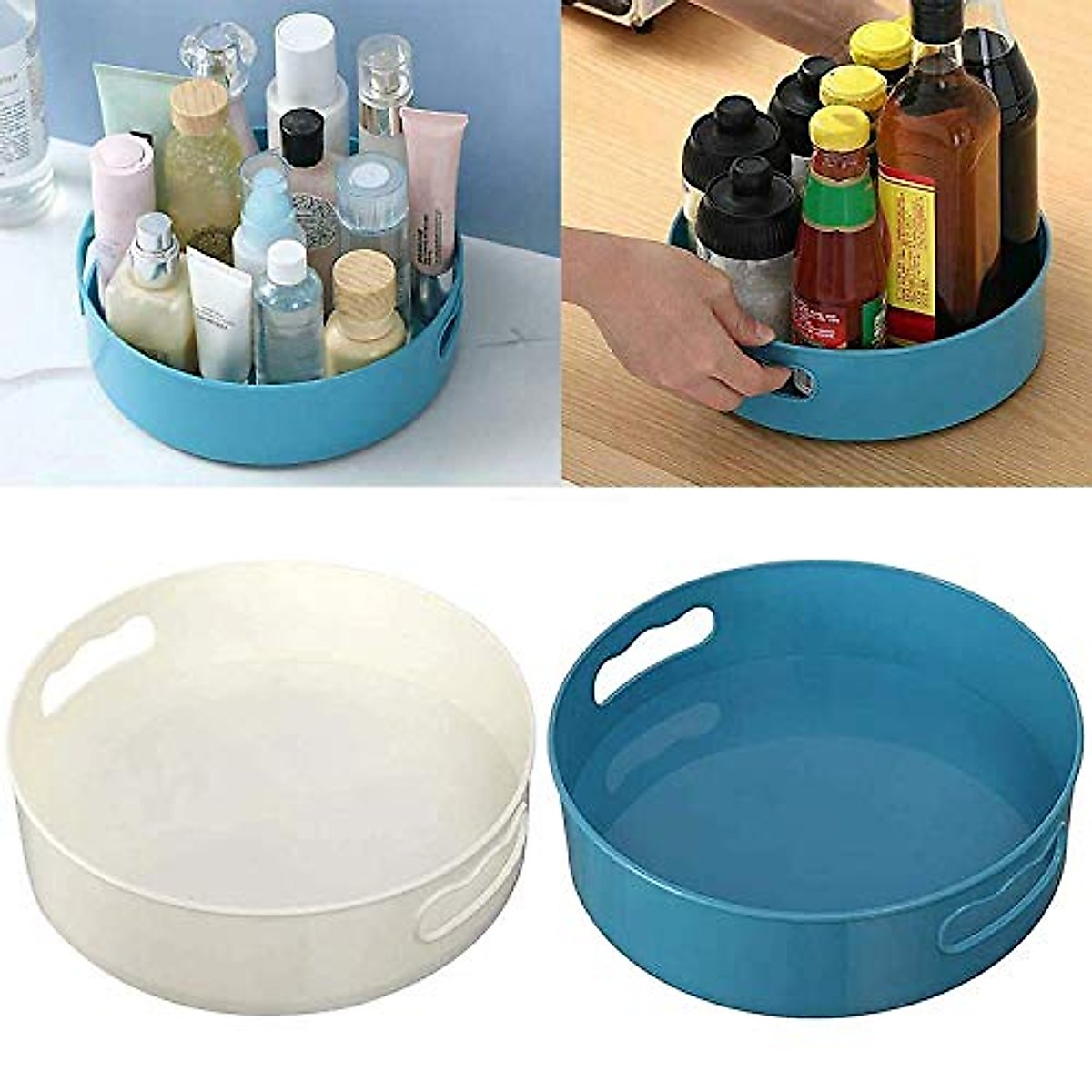 Multi-Function Rotating Tray, Multi-Function Rotating Storage Rack Kitchen Spice Organiser, Kitchen Organizer, Cosmetics Organize, Multi-Function Non-Slip 360° Rotary Organizer Tray (Blue)