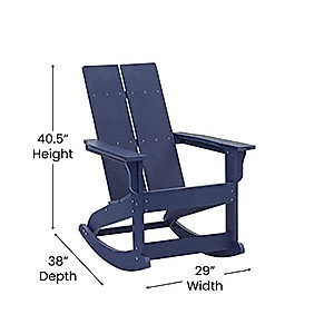 Flash Furniture Finn Modern Poly Resin Wood Adirondack Rocking Chair Dual Slat Back-Stainless Steel Hardware, 2 Pack, Navy
