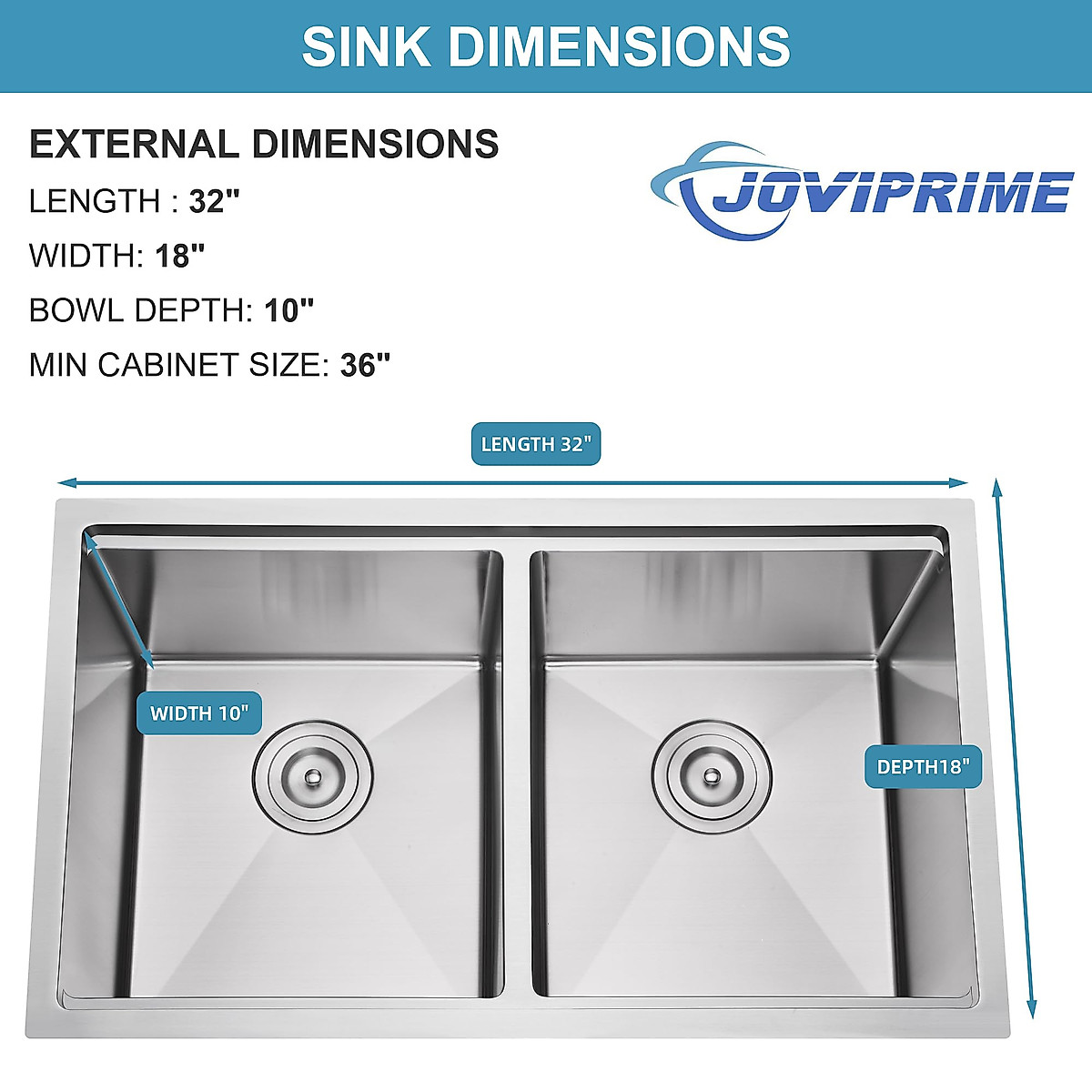 JoviPrime 32 Inch Undermount 50/50 Double Bowl Kitchen Sink Workstation 16 Guage Stainless Steel Undermount Rectangular Deep Kitchen Sinks with Integrated Ledge and Accessories 32" x 18" x 10"