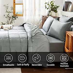 Aemicion Delincay Twin Size Comforter Set 5 Pieces Bedding Sets All Season Soft Microfiber Down Alternative Blanket Bedroom Comforters with Grey Comforter, Sheets, Pillowcases & Shams