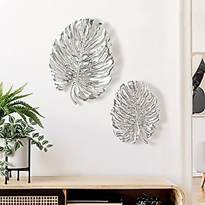 Torre & Tagus Lux Monstera Leaf Nickel Plated 19"L Wall Platter - Silver
