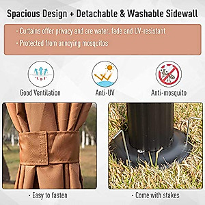 Outsunny 10' x 10' Patio Gazebo, Outdoor Gazebo Canopy Shelter with Double Vented Roof, Netting and Curtains, for Garden, Lawn, Backyard and Deck, Brown