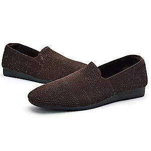 ZZS Women's Slip On Walking Shoes Mesh Loafers Tennis Casual Flat Knit Comfort Work Athletic Sneakers Dark Brown
