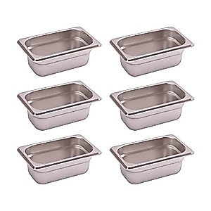 BIEAMA 6-Pack Hotel Pans with Lid, 1/9 Size 2.6" Deep, NSF, Catering Food Pan, Commercial Stainless Steel Pan with Cover