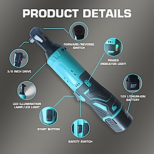 Cordless Electric Ratchet Wrench Set 3/8" 5 Sockets 45 Ft-lbs 12V Power Ratchet Tool Kit with 2 Packs 2000mAh Lithium-Ion Batteries and Fast Charger