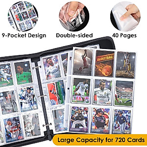 POKONBOY 720 Pockets Trading Card Binder Sleeves Baseball Card Binder Sleeves, Trading Card Holder Carrying Card Case Fit for Baseball Cards, Trading Cards, Football Cards (Blue)