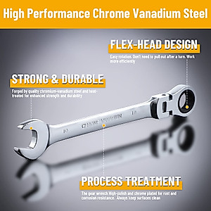 Pilida 10mm Ratchet Wrench Flex Head: Box End Wrench 12Pt| Metric Ratcheting Combination Chrome Vanadium
