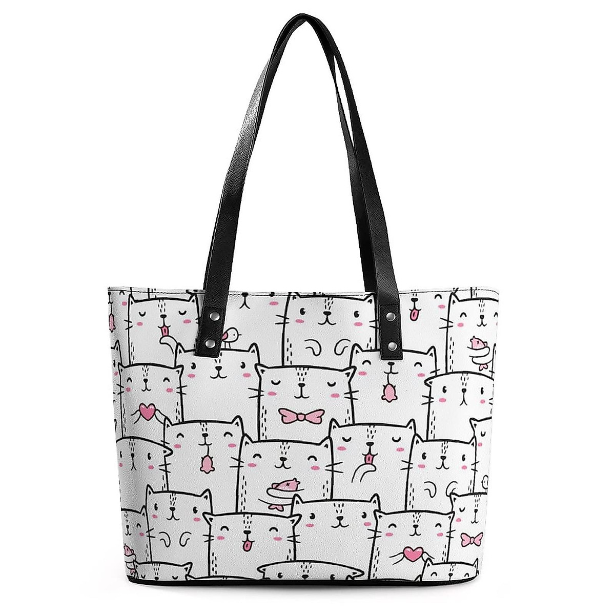 Womens Handbag Cats Doodles Pattern Leather Tote Bag Top Handle Satchel Bags For Lady