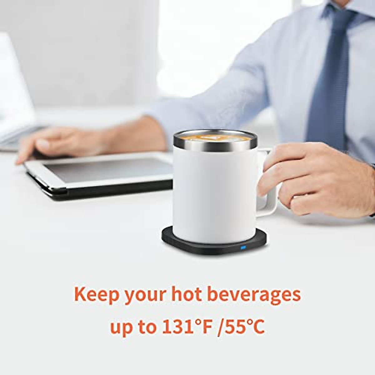 Coffee Mug Warmer Set, 12 Oz Stainless Steel Coffee Cup with Double Vacuum Insulation, 15W Induction Wireless Charging Pad, Home, Office Warms Coffee, Tea, Cocoa, and Milk(Up to 131℉/55℃)