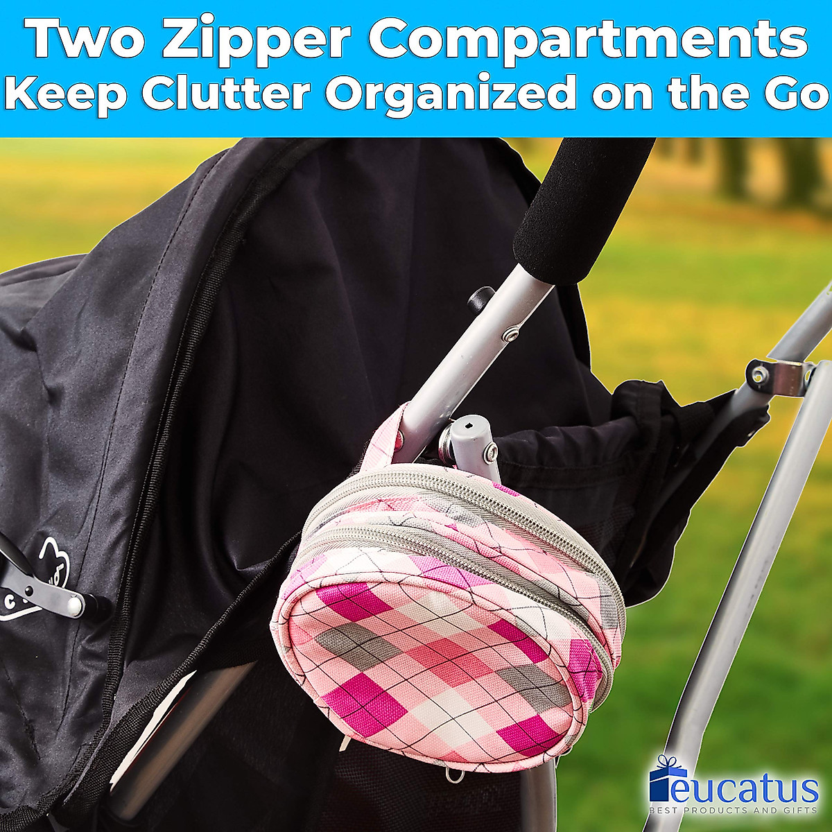 Expandable, 2 Pocket Green Plaid Travel Bag With Strap. Insulated, Waterproof Liner for Odor Control. Wet/Dry Compartments Hold Breast Pads, Diapers, Tampons, Sanitary Napkins, Personal Hygiene Items