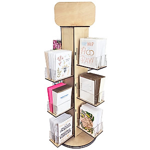 4-Sided Rotating Display Stand - Stationary, Greeting Cards, Stickers, Postcards, Coasters, Napkins - Heavy-Duty, Smooth Rotation, Easy to Assemble, Craft Shows, Trade Shows, Farmers Markets (Natural)