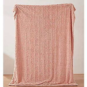 COZYART Faux Fur Throw Blanket for Couch - 50"x60" Pink Super Soft Plush Luxurious and Elegant with Comfy Reversible Microfiber Fluffy Blankets and Throws for Bed Home Decorative
