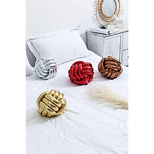 MOJUN Knot Ball Pillow, 7.8" Handmade Round Knot Ball Plush Pillow for Christmas Party Decor, Knotted Pillow for Home Room Sofa Couch Bed Kids Gift, Gold