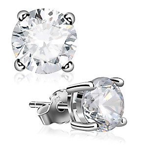 UHIBROS 6 Pairs Stainless Steel Stud Earrings Set For Mens Womens Hypoallergenic Cubic/Square Zircon Earrings 18K White Gold 316L CZ Earring