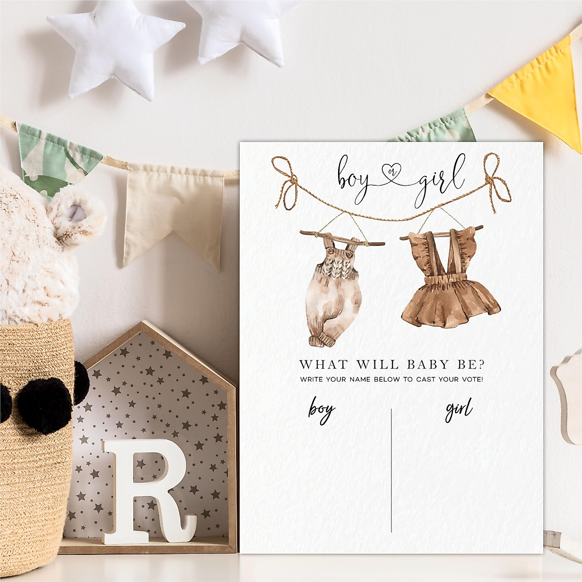 11"X 15" Gender Reveal Signature Voting Self-Standing Sign, Retro Baby Clothes, What Will Baby Be? Guess He Or She Game For Baby Shower Party, Party Favor & Decoration-A04