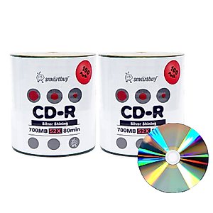 Smart Buy Shiny Silver Top CD-R 200 Pack 700mb 52x Blank Recordable Discs, 200 Disc, 200pk