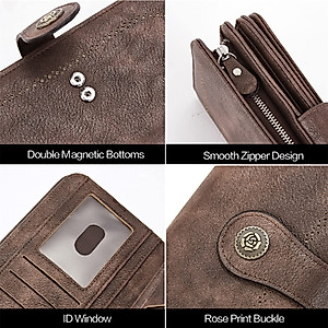 Telena Wallets for Women Large Capacity Zipper Wristlet Clutch Purse Coffee