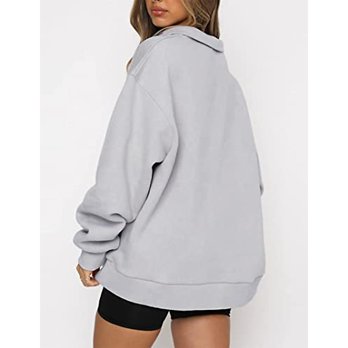 KOJOOIN Women Long Sleeve Workout Shirts Zip Pullover Athletic Running Shirts(Grey L)