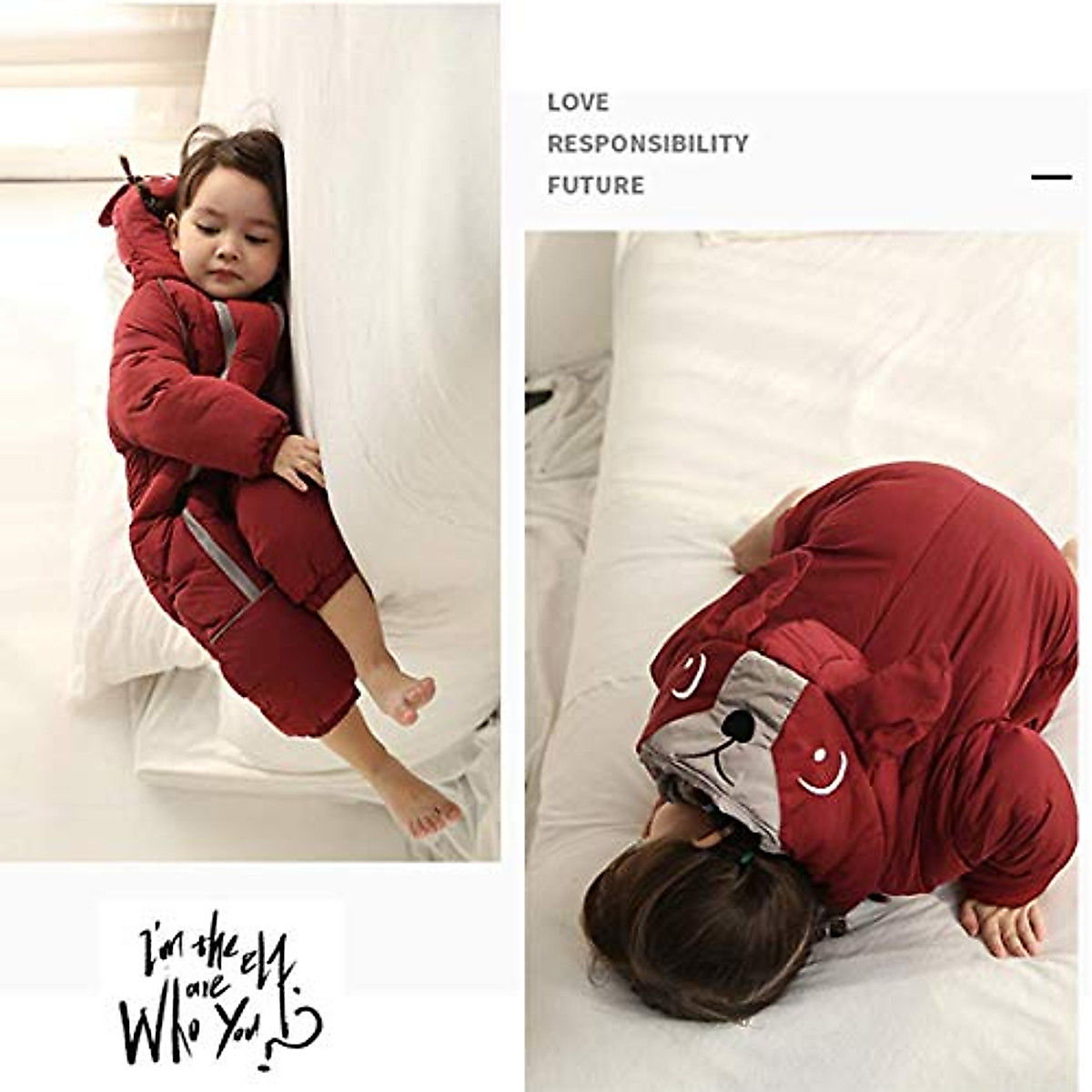 Fairy Baby Infant Baby Snowsuit Toddler One Piece Romper Hooded Jumpsuit Winter Coat Warm Outwear Kids Girls Boy 3T (WineRed)