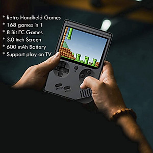 BYLGKE Handheld Games Electronic Games Console for Kids/Adults - 8 Bit 168 Classic Games 3 Inch Screen Retro Games Console with Controller for 2 Player on TV (Black)