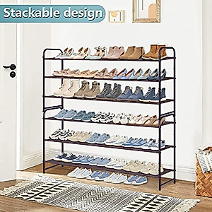AOODA 3-Tier Long Shoe Rack for Closet Stackable Wide Shoe Shelf Organizer and Storage for Floor, Entryway (Bronze)
