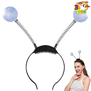 JOYIN 3 Pack LED Silver Martian Antenna Headband, Light UP Alien Headbands Head Bopper Balls, Glowing Martian Headbands Set, Alien Headpiece, Party Halloween Costume Accessories Party Favor