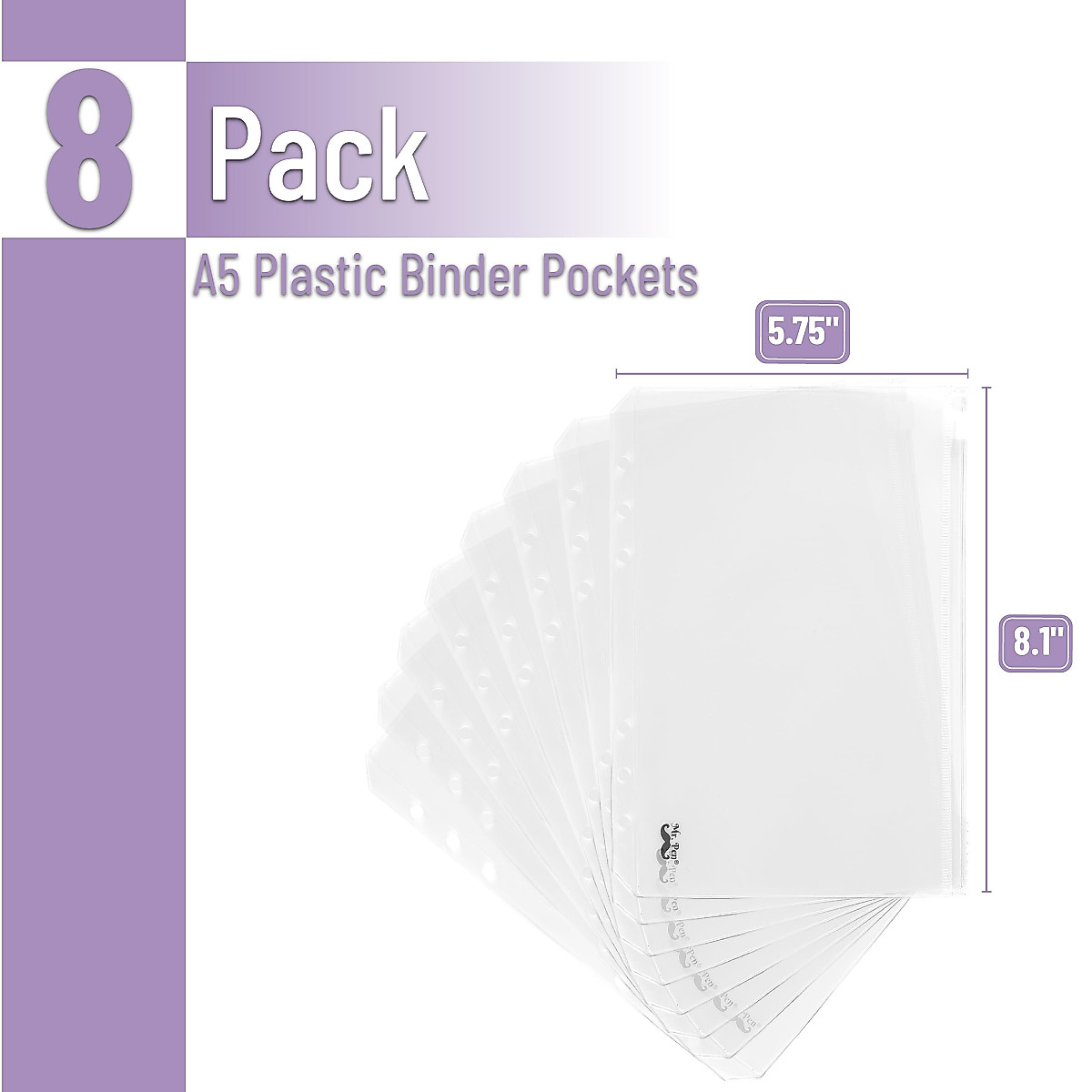 Mr. Pen A5 Plastic Binder Pockets, 8 Pieces, 6 Ring Binder Holes, 8 Pcs, Clear Envelopes for Cash, Money Organizer, Lightweight, Easy to Carry
