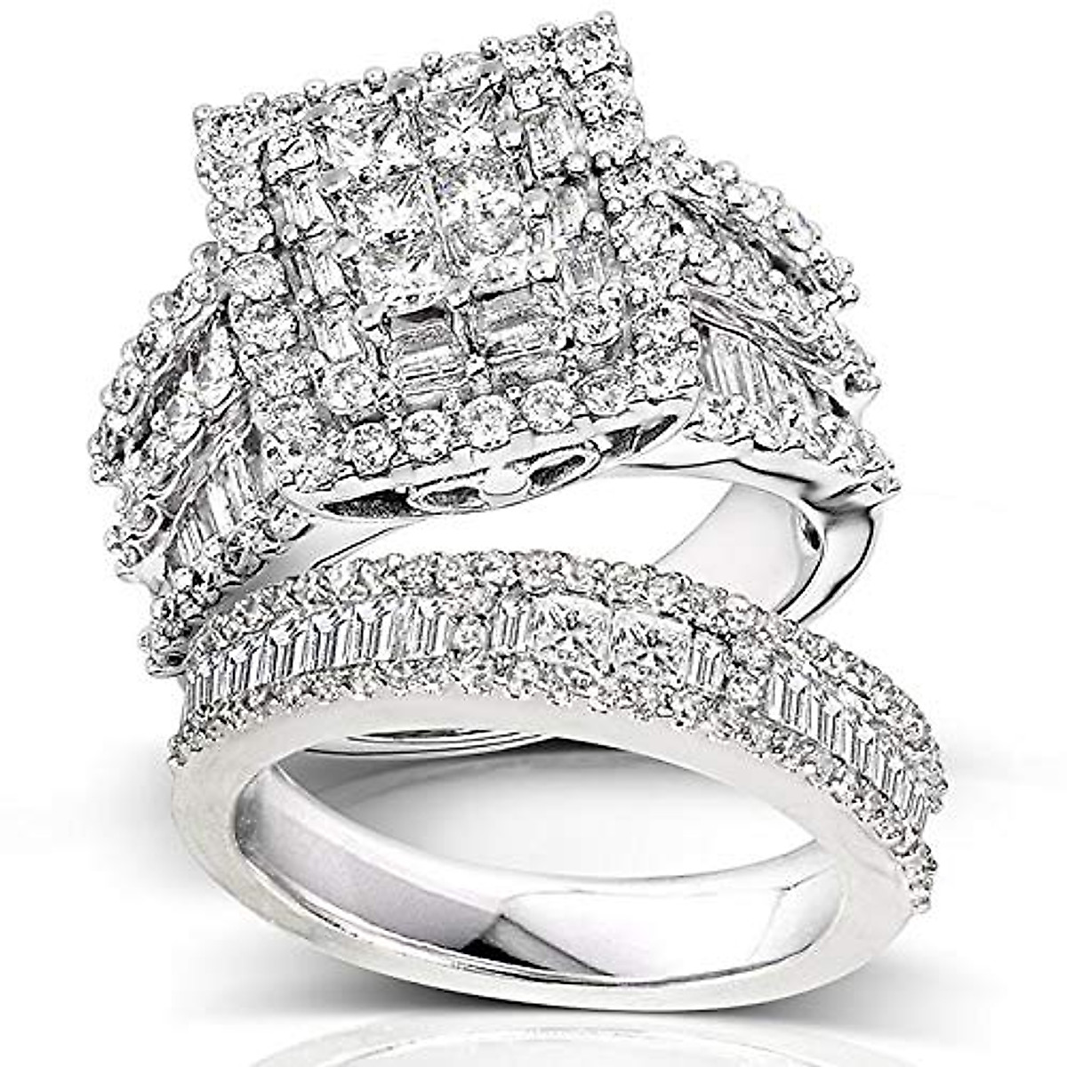 Kobelli Diamond Engagement Ring and Wedding Band Set 2 3/5 carats (ctw) in 14K White Gold, Size 5, White Gold