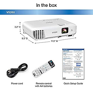 Epson VS260 3-Chip 3LCD XGA Projector, 3,300 Lumens Color Brightness, 3,300 Lumens White Brightness, HDMI, Built-in Speaker, 15,000:1 Contrast Ratio