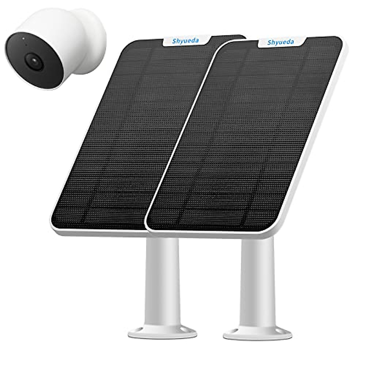 4W Solar Panel Charging Compatible with Google Nest Cam Outdoor/Indoor (Battery),with Anti-Theft Security Chain, IP65 Weatherproof,Includes Secure Wall Mount(White) (2)