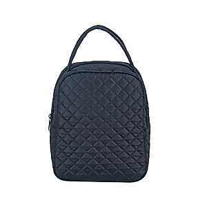 Machine Washable Women Cute Quilted Fabric Insulated Reusable Cooler Lunch Tote Bag Adult Thermal Lunch Box Storage Bag for work,Picnic, Beach (Black)