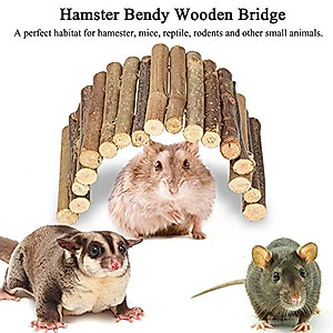 Pet Ladder Bridge Bend Wooden Hamster Wood Ladder Living Fence Suspension Bridge Exercise Chew Toy for Reptile Mice Rodents Small Animals(Small)