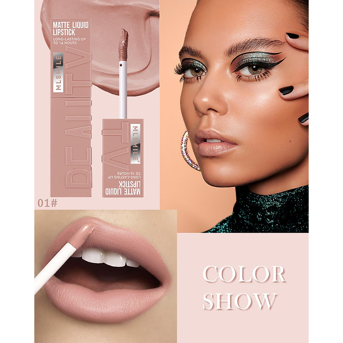 Matte Liquid Lipstick for Women, 1Pcs Highly Pigmented Color Lip Stain Tint, Super Velvet Matte Lip Gloss, Up to 16H Wear, Long Lasting Waterproof Smudge-proof, Non-Stick Cup Lip Makeup-01# Nude Pink