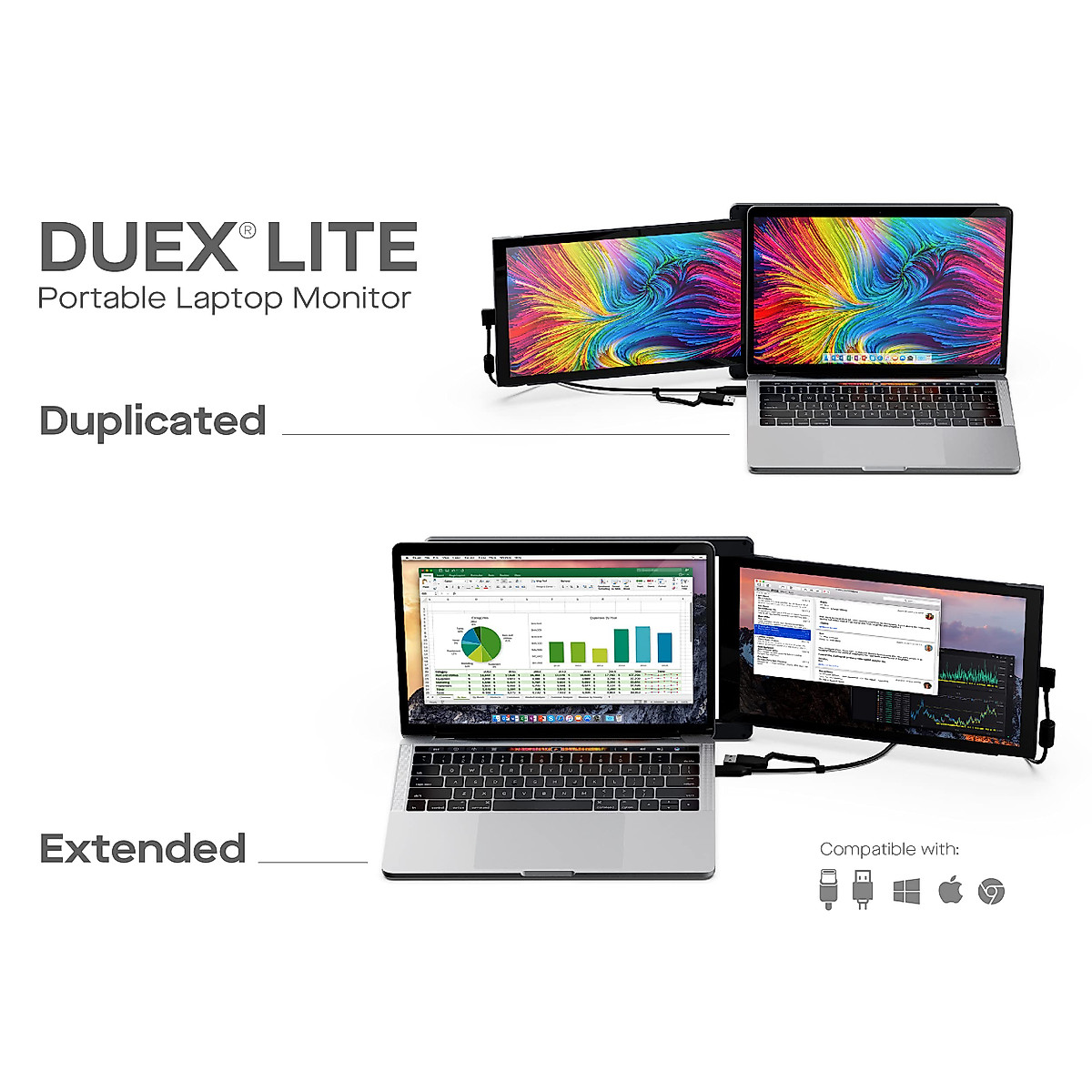 Duex Mobile Pixels Lite Portable Monitor for Laptops 12.5" Full HD IPS Screen,USB C Ultra Portable Laptop Dual Monitor, Plug and Play,Any Laptops Compatible (Grey)