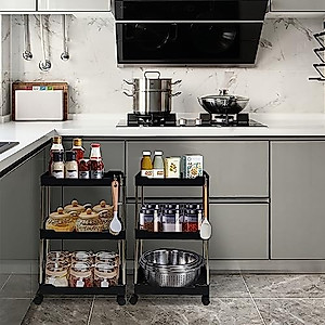 OHAHALICO 2 Pack 3 Tier Storage Cart, Bathroom Rolling Utility Cart Storage Organizer Slide Out Cart, Mobile Shelving Unit Organizer Trolley for Office Bathroom Kitchen Laundry Room, Black