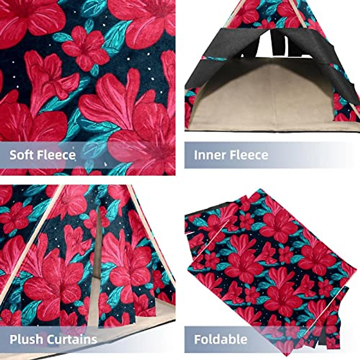 Y-DSIWX Guinea Pig House Bed, Rabbit Large Hideout, Small Animals Nest Hamster Cage Habitats Tropical Red Floral Flower