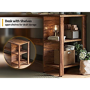 CubiCubi L Shaped Desk, 58.3 Inch Corner Computer Desk with Storage Shelves, Home Office Workstation for Study or Working, Deep Brown