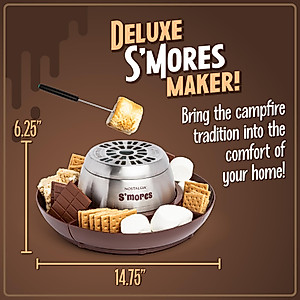 Nostalgia Electric S'mores Maker, Tabletop Indoor Machine with 4 Compartment Trays for Graham Crackers, Chocolate, Marshmallows, 4 Forks, Stainless Steel