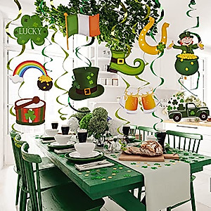 44 Pcs of St. Patrick's Day Hanging Decorations Swirls Shamrock Clover Leprechaun Horseshoe Ceiling Foil Swirls for Home Office Classroom Decor - Saint Patrick's Day Irish Party Supplies