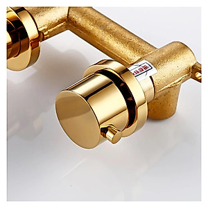 LIANTE Polished Gold Brass Siamese Double Hole Wall Embed Mounted Hot Cold Mixed Waterfall Bathtub Filling Bathroom Faucet,Kitchen Faucet
