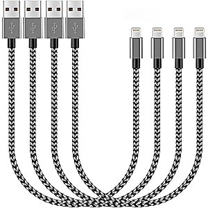 Short iPhone Charger Cable 4Pack,1FT Lightning to USB Braided Data Sync Fast Charger Cord Compatible with iPhone 12 Pro Max/12/11/11 Pro Max X XS Max 8 7 6S Plus Pad 2 3 4 Mini, Pad Pro Air(Black)