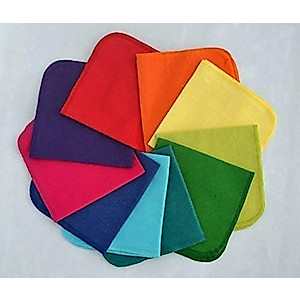 1 Ply Solid Cotton Flannel 12x12 Inches Paperless Towels Set of 10 Rainbow Set