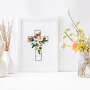 Louise Maelys Cross Lily Pattern Embroidery Starter Kit,Cross Stitch Kits for Adults with Embroidery Hoop Needles Threads Instruction -Easter Jesus